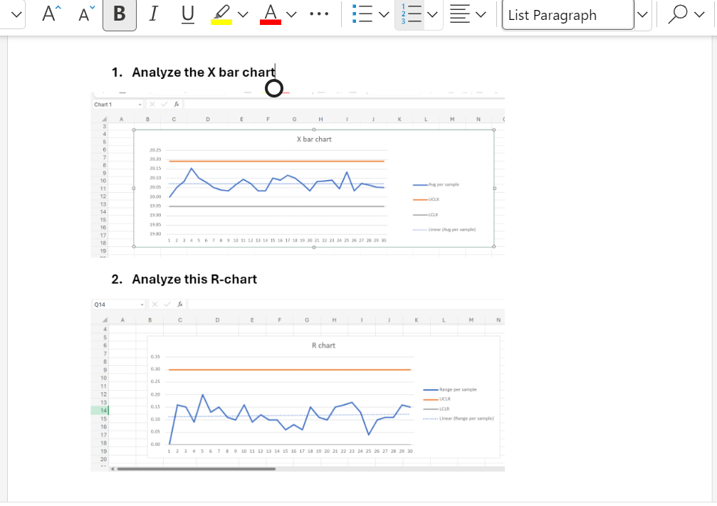Solved Analyze the x ﻿bar chartAnalyze this R-chart | Chegg.com