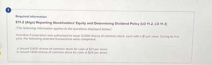 Solved Required information E11-2 (Algo) Reporting | Chegg.com