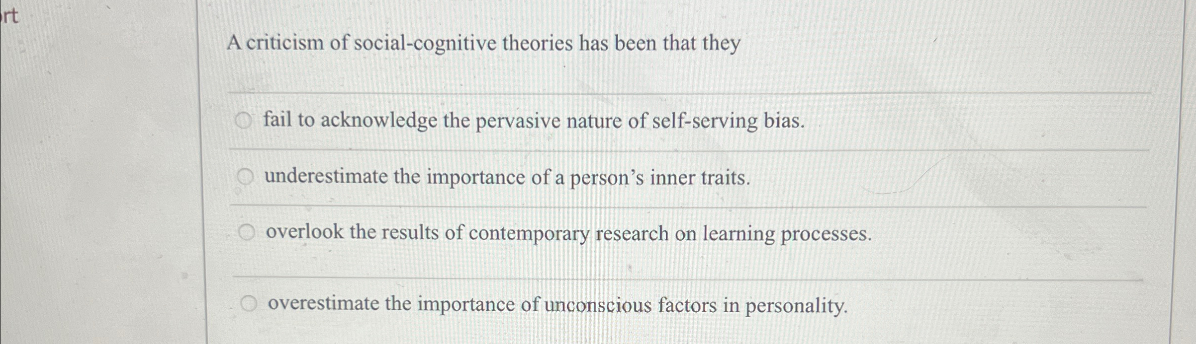 Solved A criticism of social-cognitive theories has been | Chegg.com