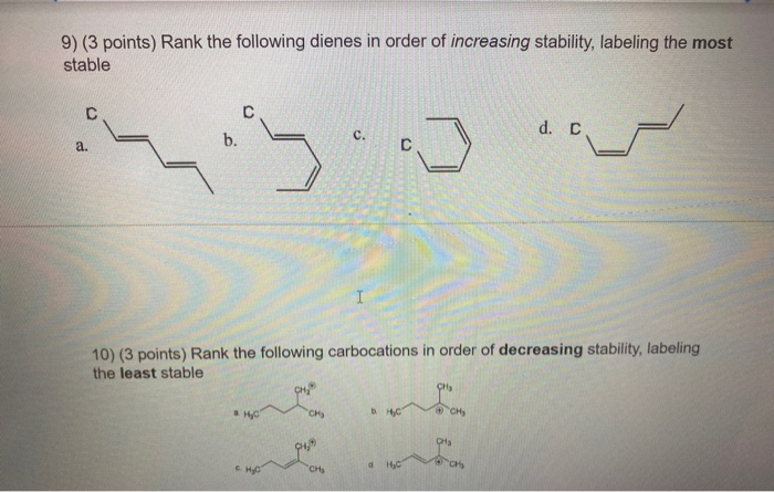 Solved 9) (3 points) Rank the following dienes in order of | Chegg.com