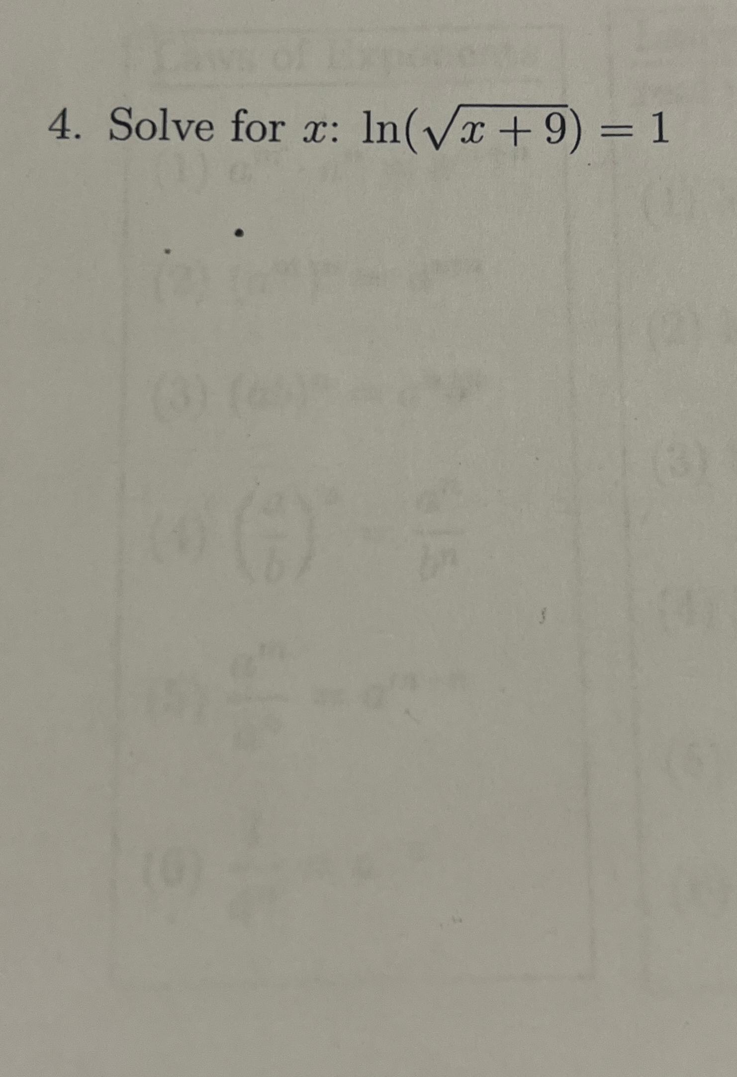 Solved Solve for x ﻿: ln(x+92)=1 | Chegg.com