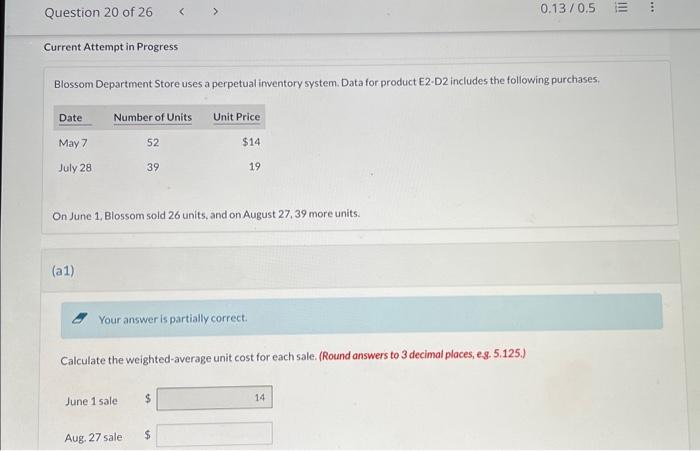 Solved Current Attempt in Progress Blossom Department Store | Chegg.com