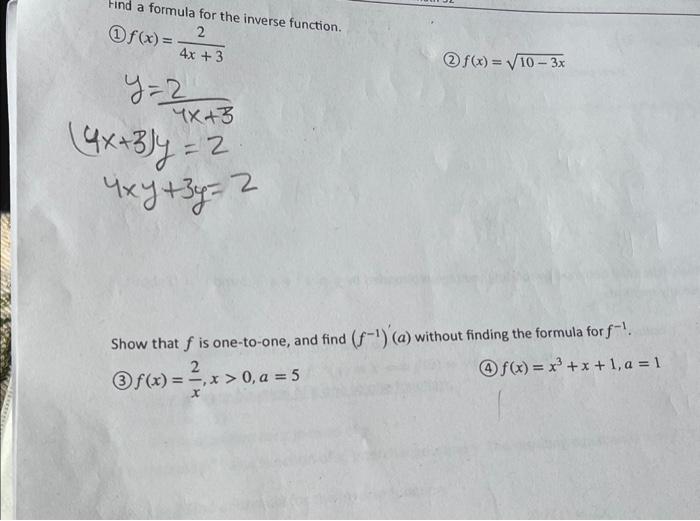 Solved Find a formula for the inverse function. (1) | Chegg.com