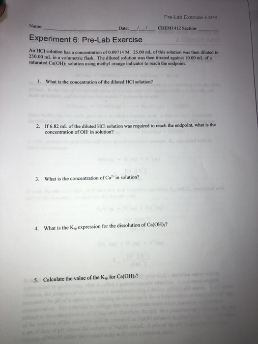 Solved Pre-Lab Exercise EXP6 CHEM1412 Section: Name: _ Date: | Chegg.com