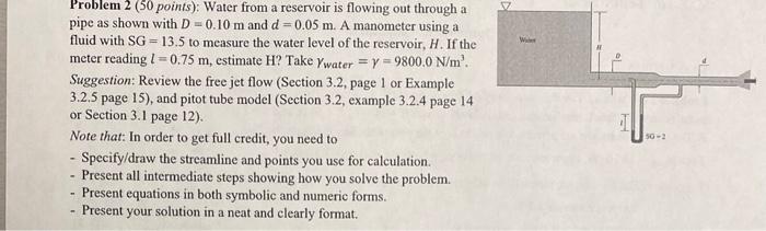 Solved Problem 2 ( 50 points): Water from a reservoir is | Chegg.com