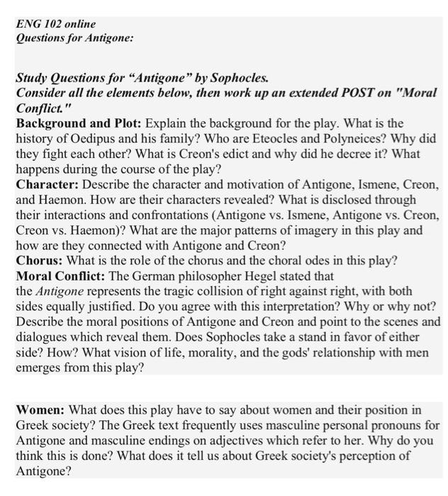 ENG 102 online Questions for Antigone: Study | Chegg.com