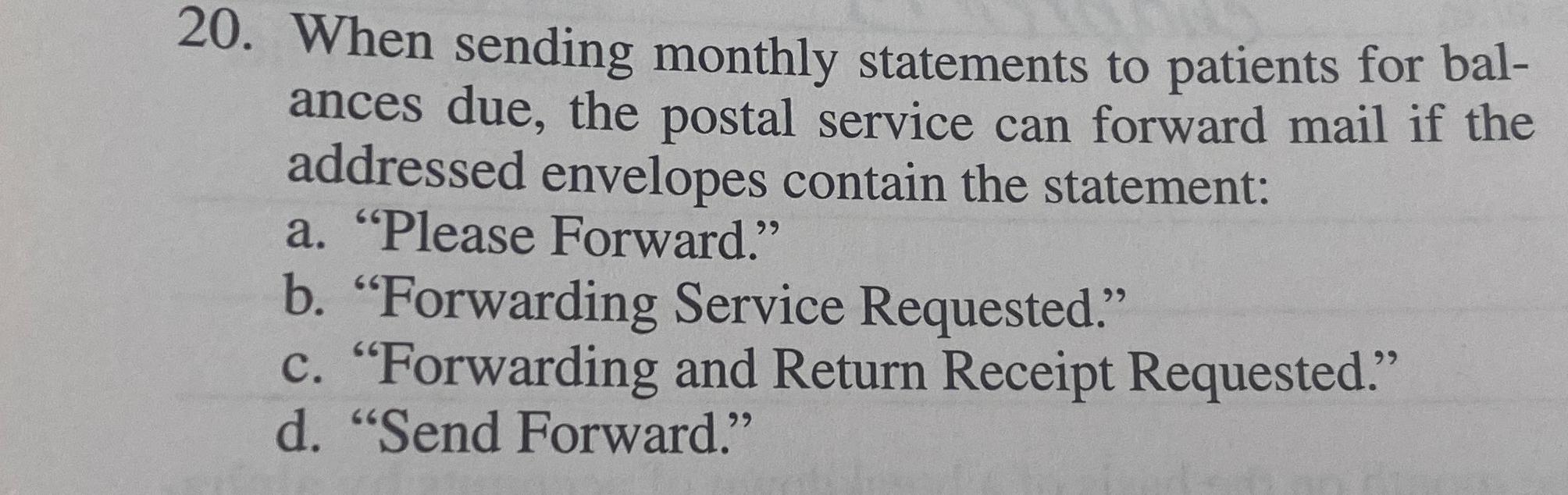 Solved When sending monthly statements to patients for | Chegg.com