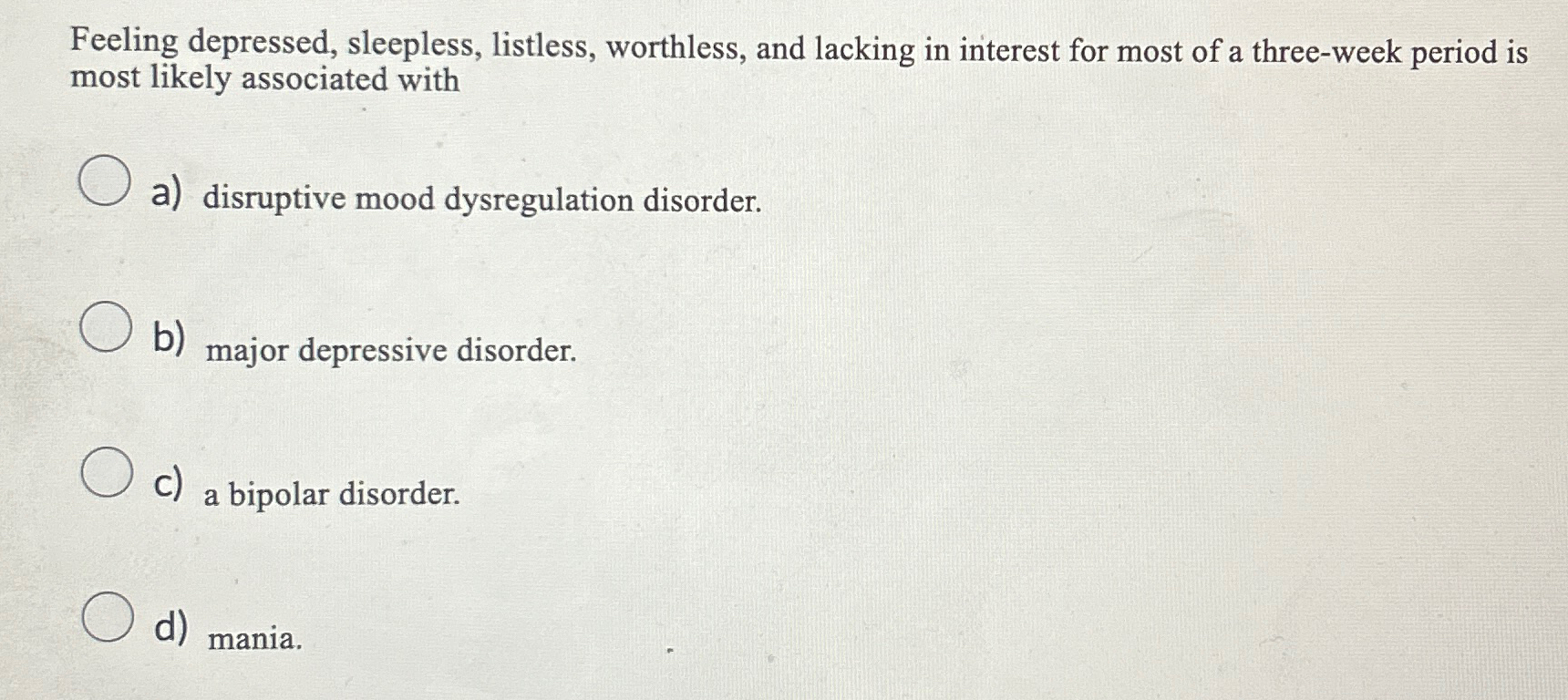 Solved Feeling depressed, sleepless, listless, worthless, | Chegg.com