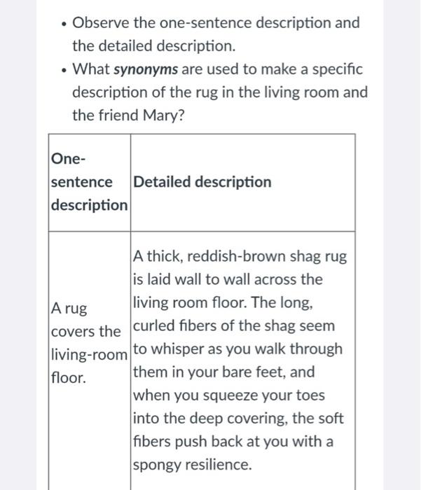- Observe the one-sentence description and the | Chegg.com