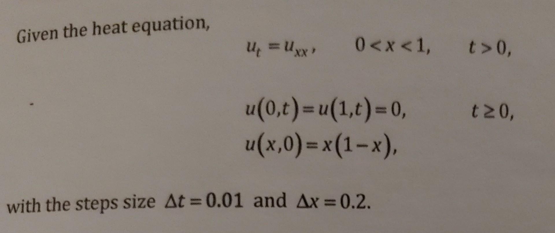 Solved Given the heat equation, ų = Uxx 00, t20, u(0,t)= | Chegg.com