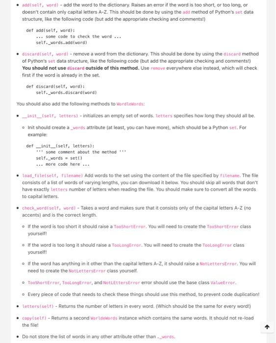 Solved Task 1 - Word List Class Your task will be to write a | Chegg.com