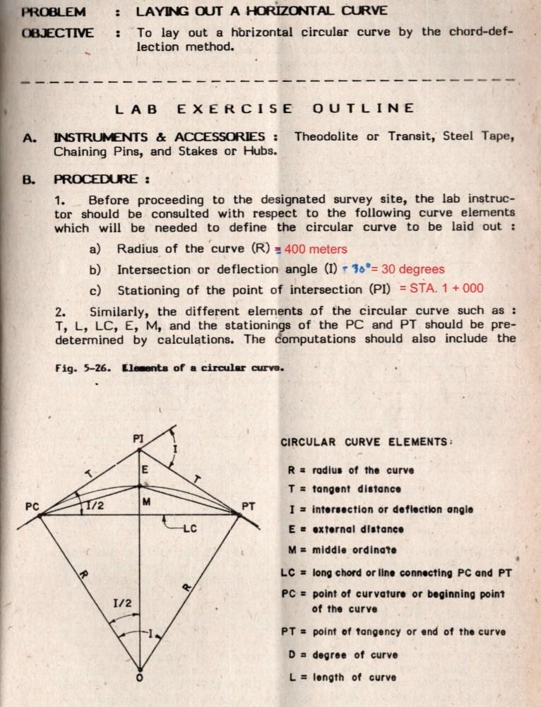 Solved : PROBLEM OBJECTIVE LAYING OUT A HORIZONTAL CURVE To | Chegg.com