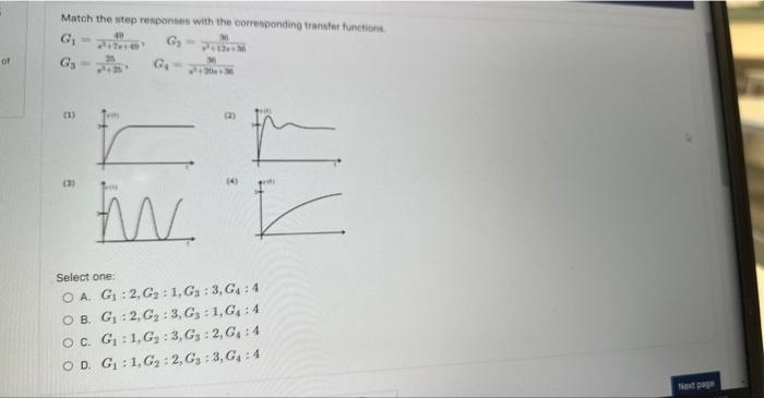 Solved Match the step responses with the coiresponding | Chegg.com