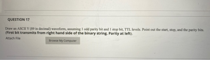 Solved QUESTION 17 Draw an ASCII Y (89 in decimal) waveform, | Chegg.com