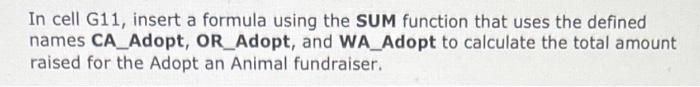 Solved In cell G11, insert a formula using the SUM function | Chegg.com