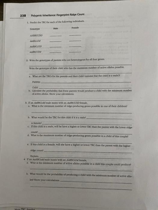 238 Polygenic Inheritance Fingerprint de Court 2. We | Chegg.com