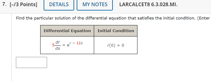 Solved [-/3 ﻿Points]Find the particular solution of the | Chegg.com