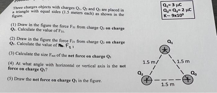 Solved Three charges objects with charges Q1,Q2 and Q3 are | Chegg.com