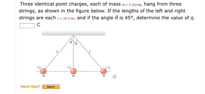 Solved Three identical point charges, each of mass m = 0.350 | Chegg.com