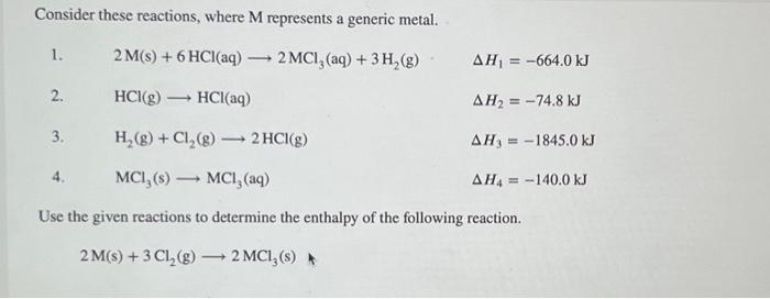 Solved Consider these reactions, where M represents a | Chegg.com
