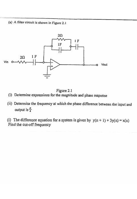 Solved (a) A filter circuit is shown in Figure 2.1 Figure | Chegg.com