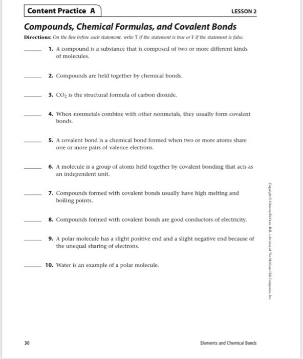 Solved Content Practice A LESSON 2 Compounds, Chemical | Chegg.com