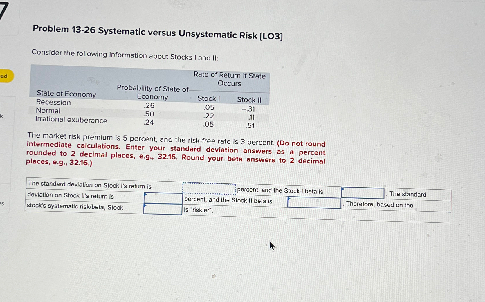 Solved Problem 13-26 ﻿Systematic versus Unsystematic Risk | Chegg.com