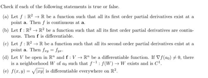 Solved Check if each of the following statements is true or | Chegg.com