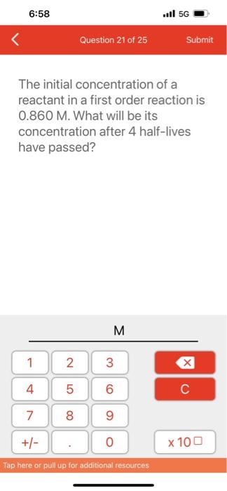 Solved The initial concentration of a reactant in a first | Chegg.com