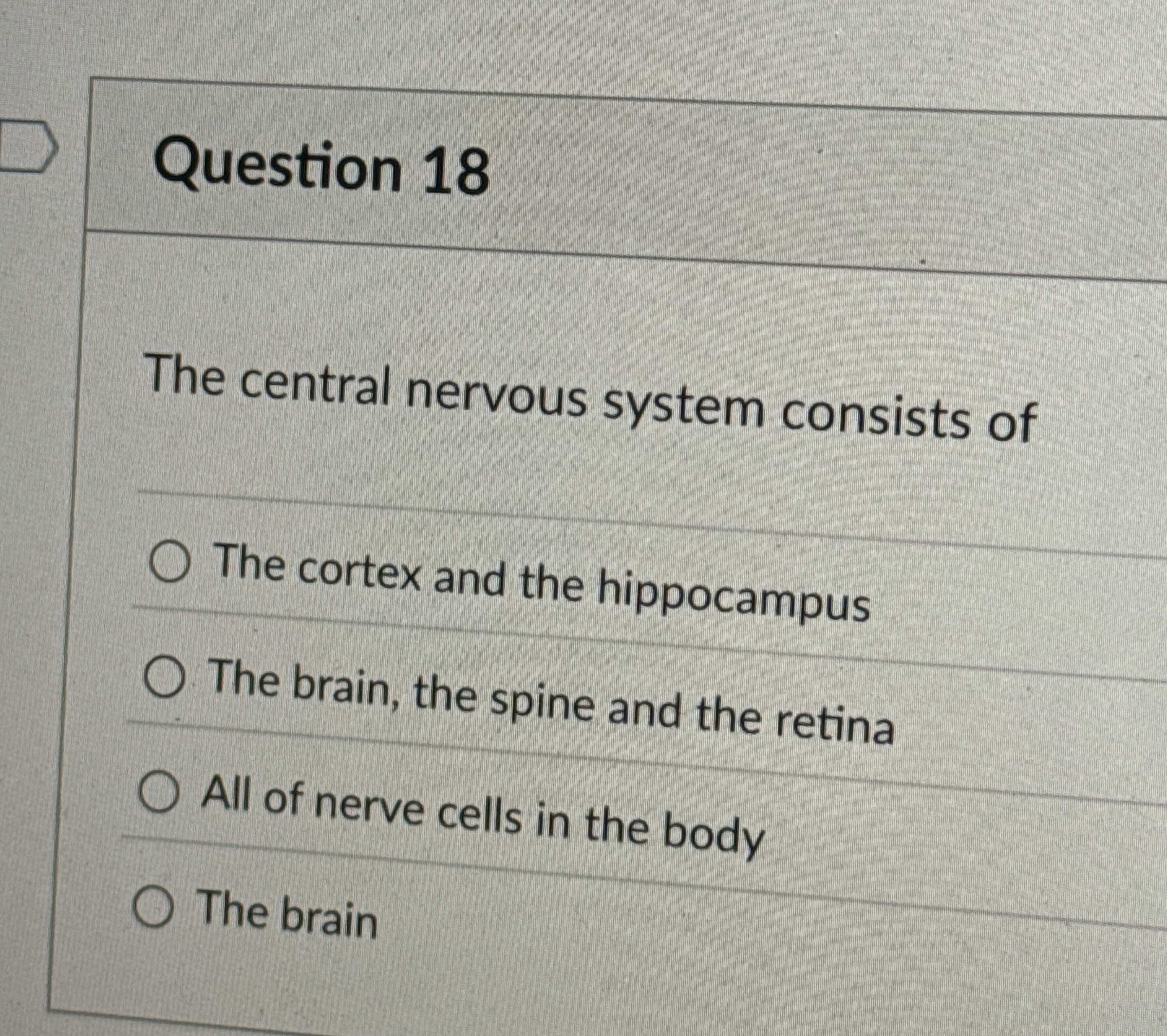 Solved Question 18The central nervous system consists ofThe | Chegg.com