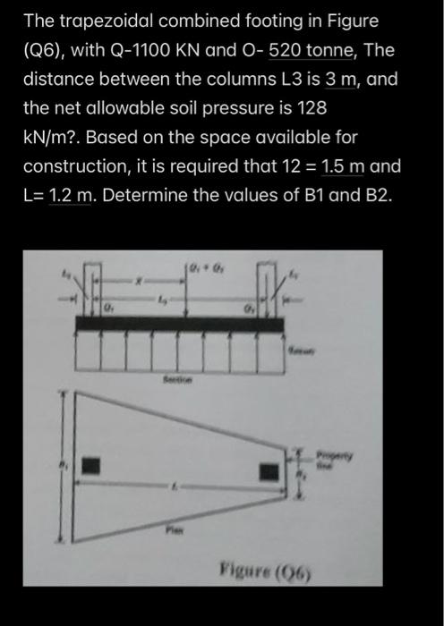 The trapezoidal combined footing in Figure (Q6), with | Chegg.com