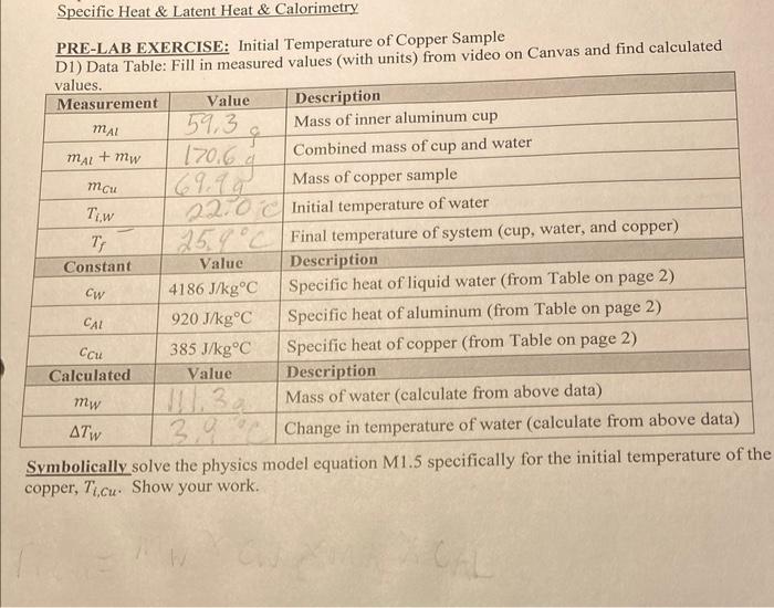 Solved PRE-LAB EXERCISE: Initial Temperature of Copper | Chegg.com