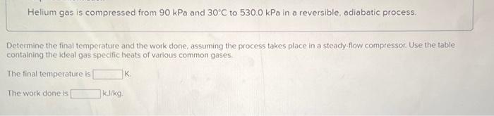 Solved Helium gas is compressed from 90kPa and 30∘C to | Chegg.com