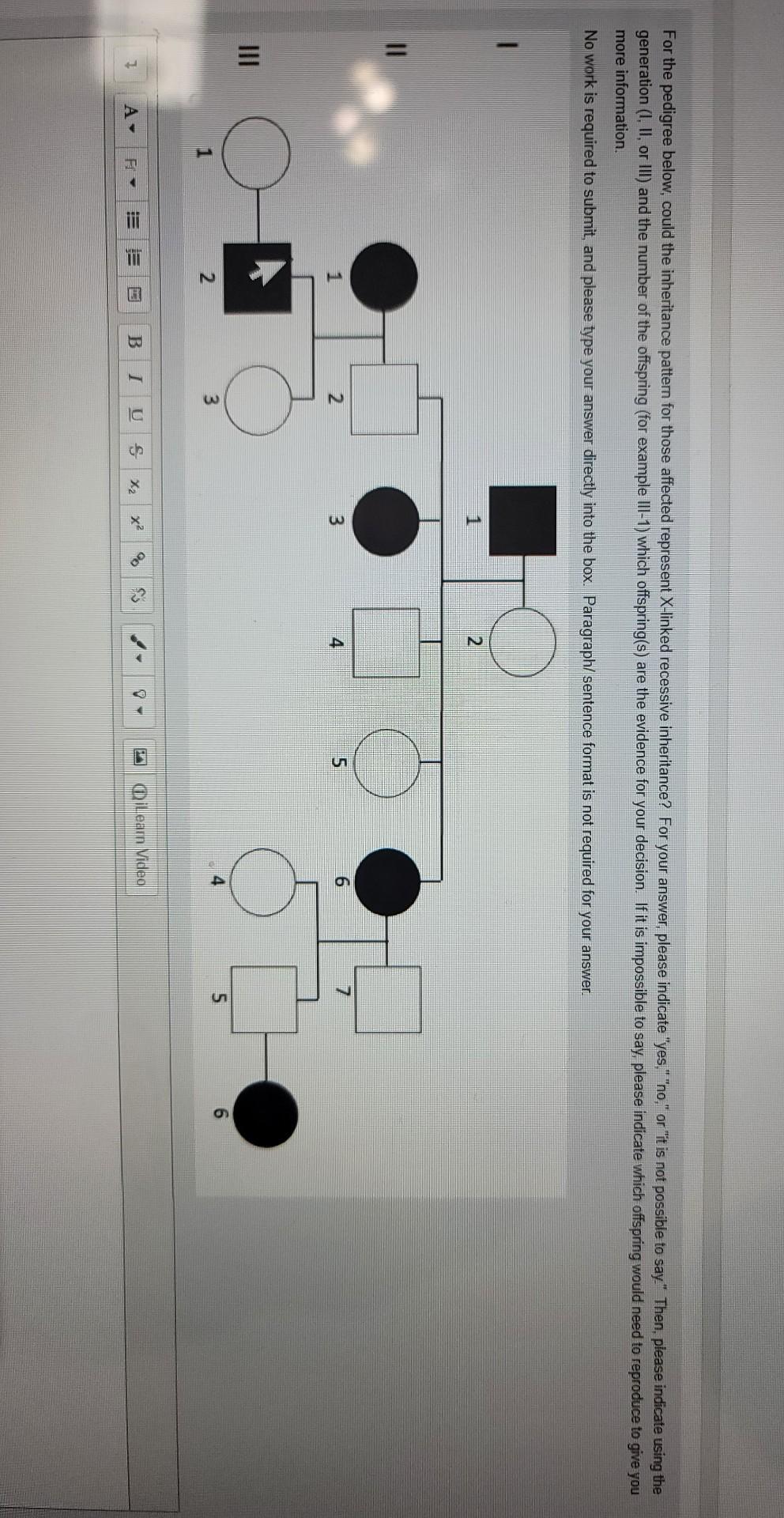 Solved For the pedigree below, could the inheritance pattern | Chegg.com