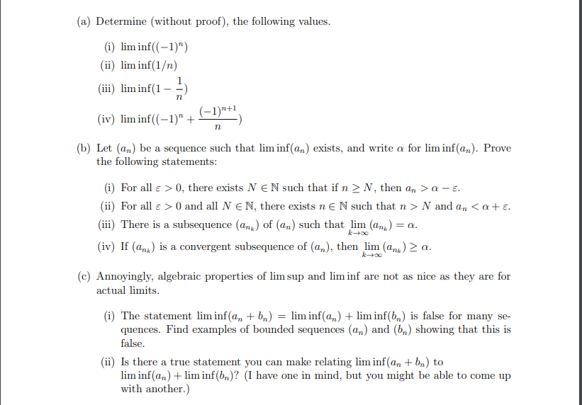 Solved (a) ﻿Determine (without proof), ﻿the following | Chegg.com