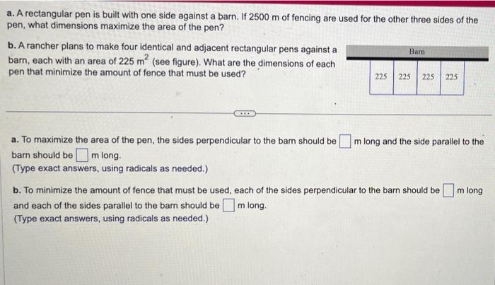 Solved a. A rectangular pen is built with one side against a | Chegg.com