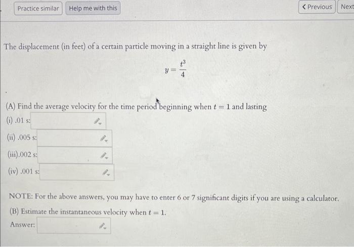 Solved The displacement (in feet) of a certain particle | Chegg.com