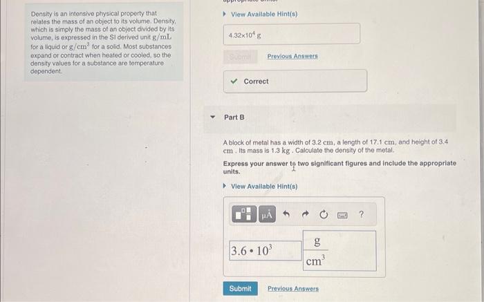 Solved Density is an intensive physical property that | Chegg.com