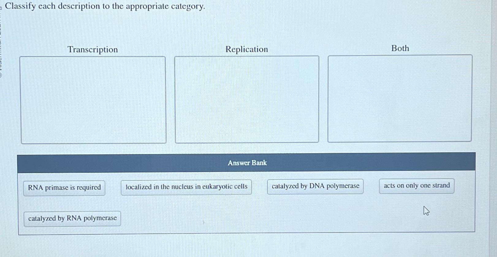 Solved Classify each description to the appropriate | Chegg.com