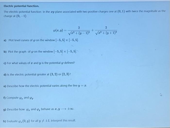 Solved Electric potential function. The electric potential | Chegg.com