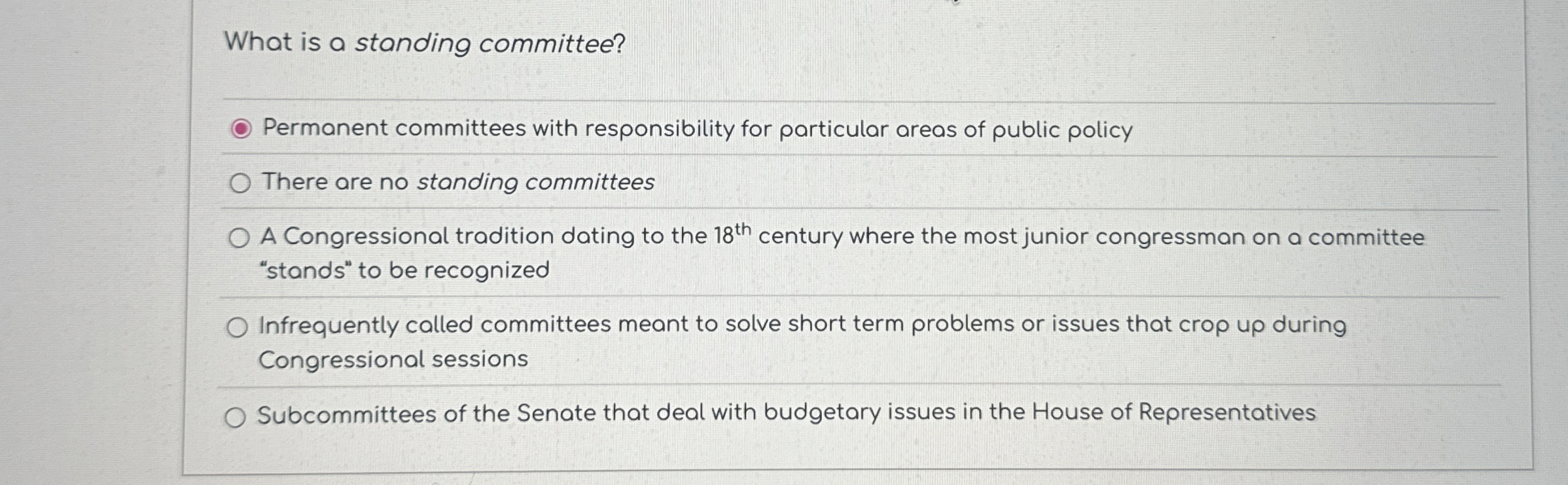 Solved What is a standing committee?Permanent committees | Chegg.com