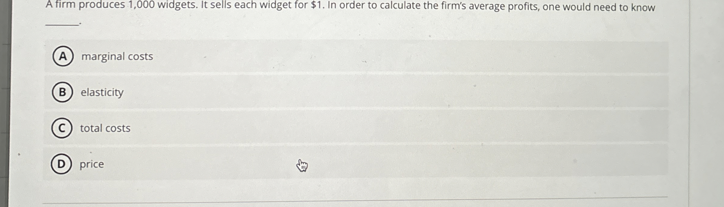 Solved A firm produces 1,000 ﻿widgets. It sells each widget | Chegg.com