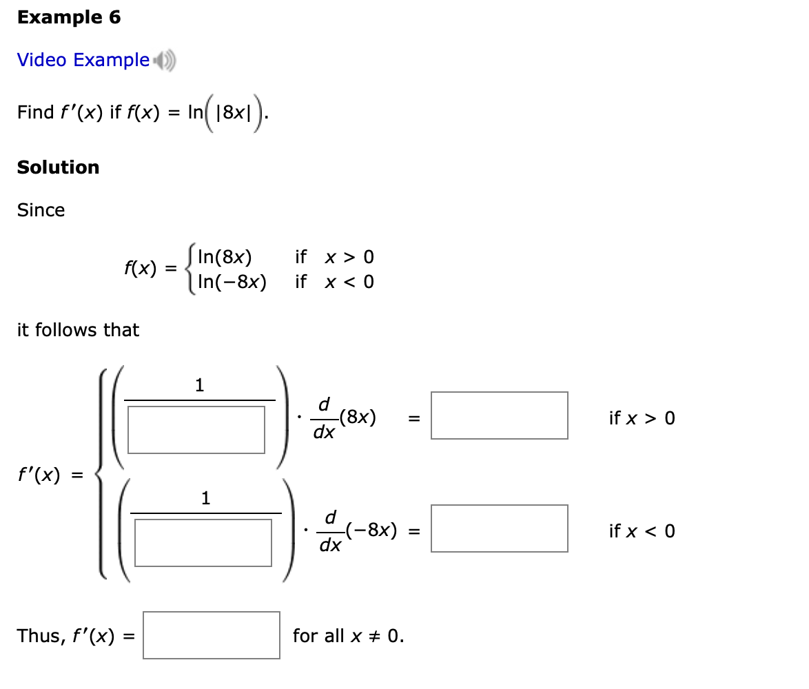 Solved Example 6Video ExampleFind f'(x) ﻿if | Chegg.com