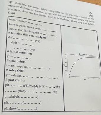 Solved Q2. Complete the script below compatible to the | Chegg.com