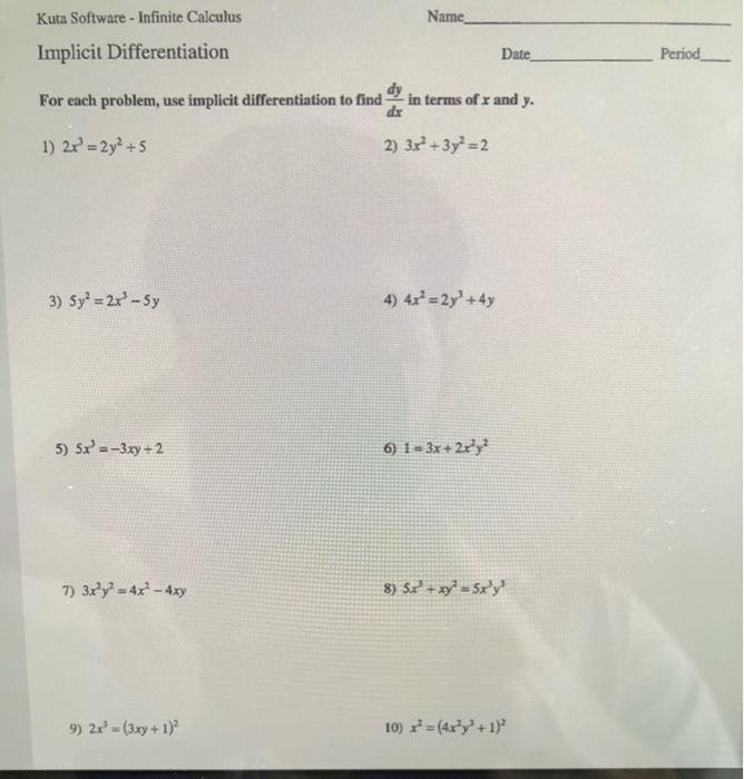 Solved Name Kuta Software - Infinite Calculus Implicit | Chegg.com Solved Name Kuta Software - Infinite Calculus Implicit | Chegg.com