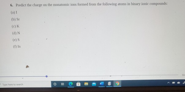 Solved 6. Predict the charge on the monatomic ions formed | Chegg.com