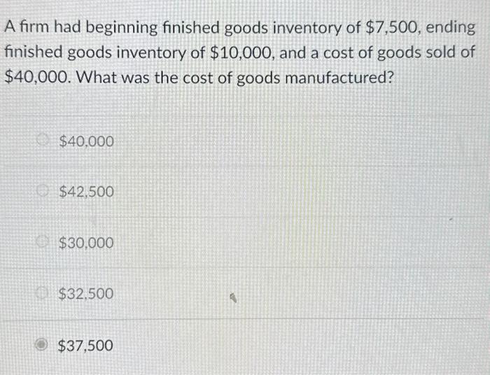 Solved A firm had beginning finished goods inventory of | Chegg.com