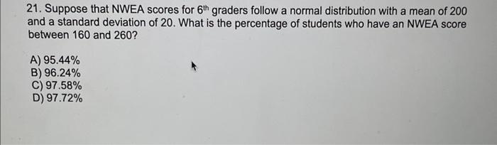 Solved 21. Suppose that NWEA scores for 6th graders follow | Chegg.com
