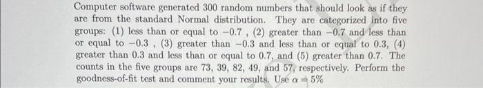 Solved Computer software generated 300 random numbers that | Chegg.com