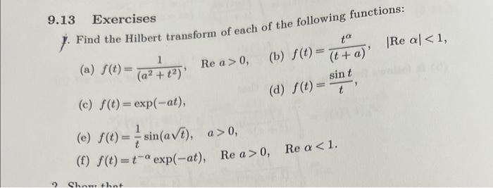 Solved 9.13 Exercises j. Find the Hilbert transform of each | Chegg.com